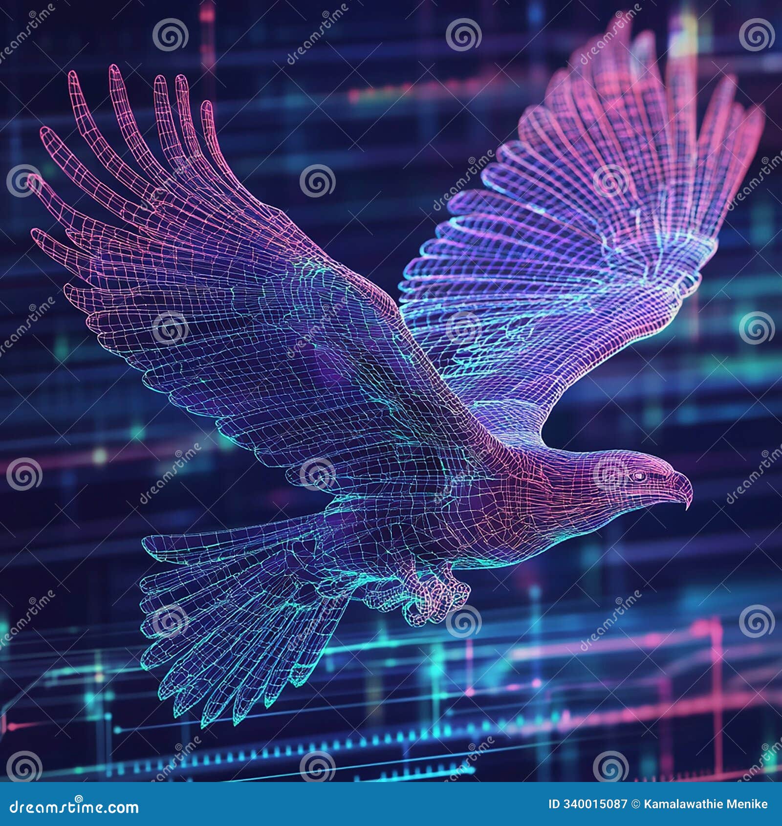 Wireframe Eagle Soaring through a Digital Matrix Stock Illustration ...