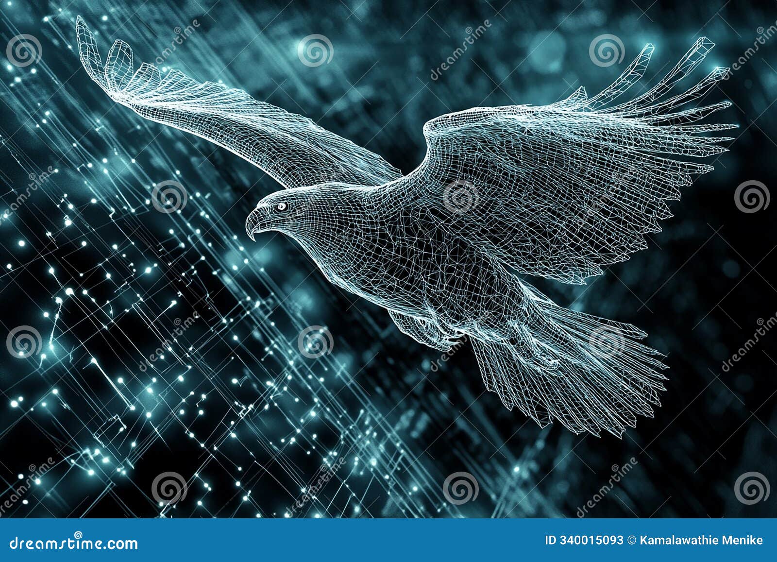 Wireframe Eagle Soaring through a Digital Matrix Stock Illustration ...