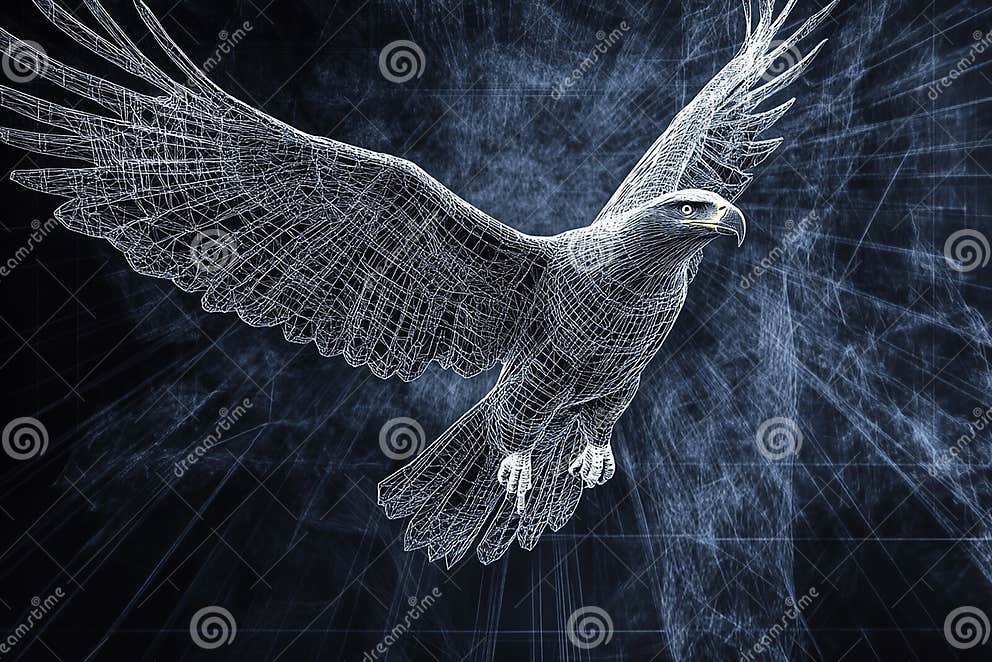Wireframe Eagle Soaring through a Digital Matrix Stock Illustration ...
