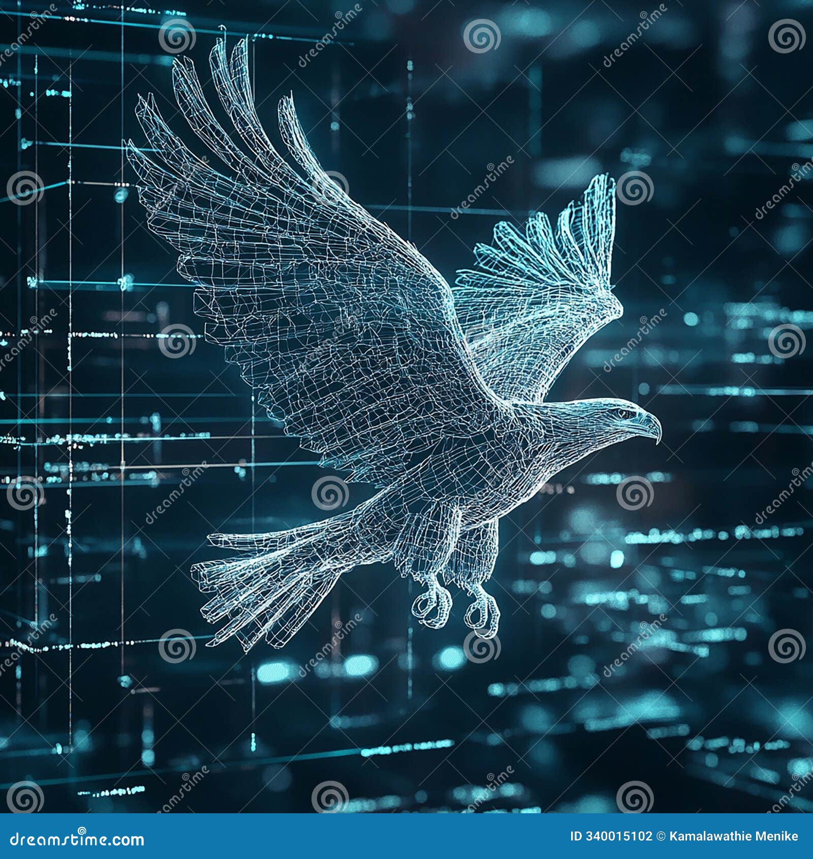 Wireframe Eagle Soaring through a Digital Matrix Stock Illustration ...