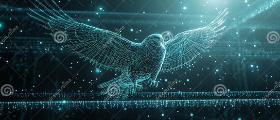Wireframe Eagle Soaring through a Digital Matrix Stock Illustration ...