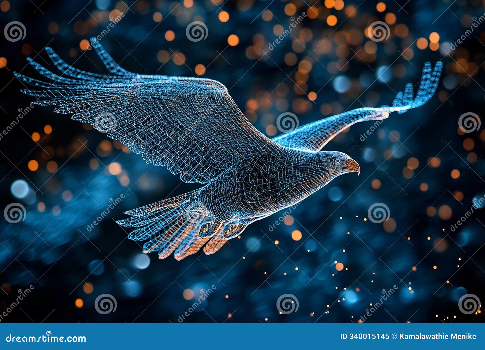 Wireframe Eagle Soaring through a Digital Matrix Stock Illustration ...