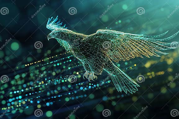 Wireframe Eagle Soaring through a Digital Matrix Stock Illustration ...