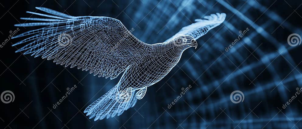 Wireframe Eagle Soaring through a Digital Matrix Stock Illustration ...