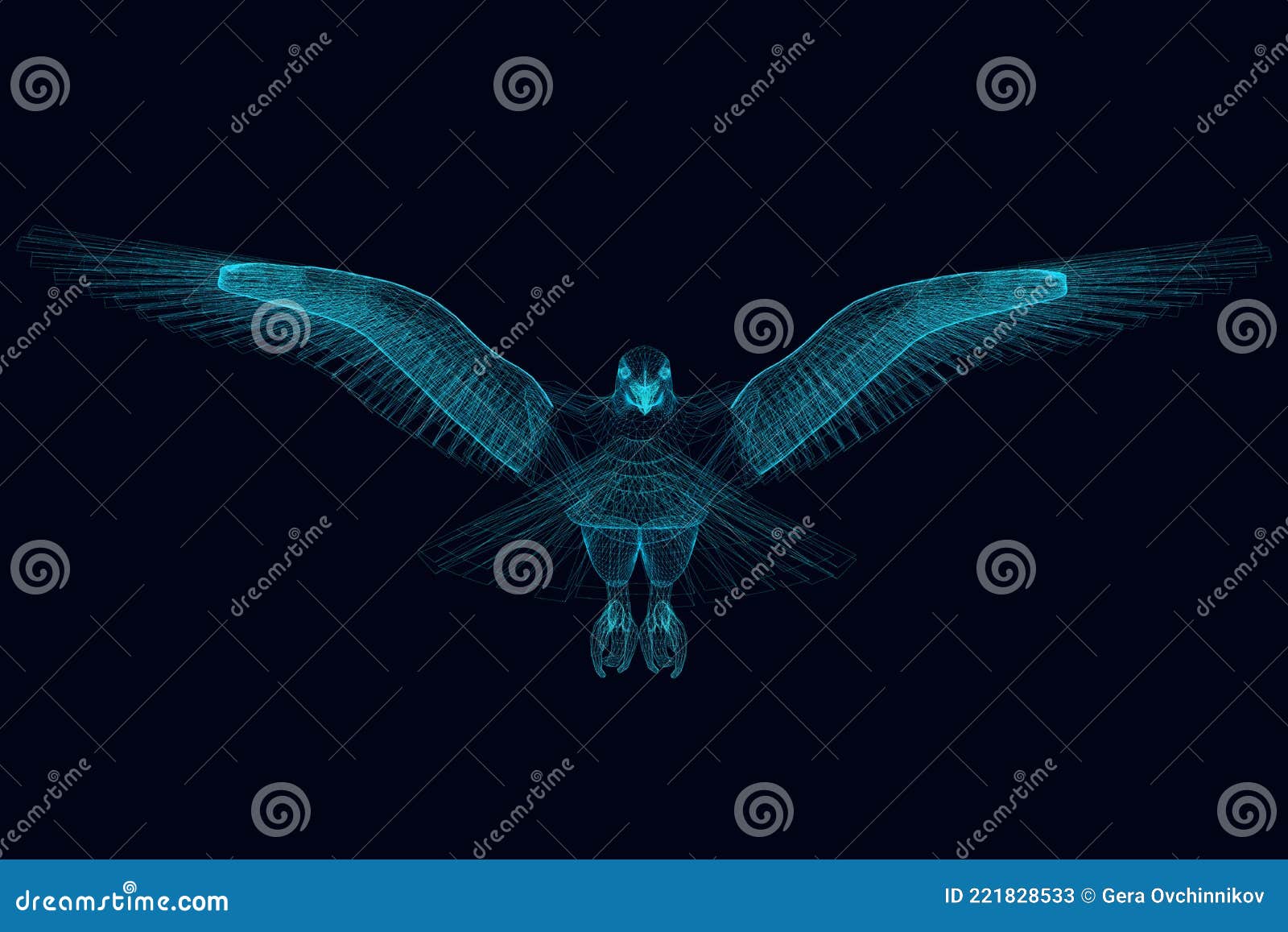 Wireframe of an Eagle with Spread Wings of Blue Lines on a Dark ...