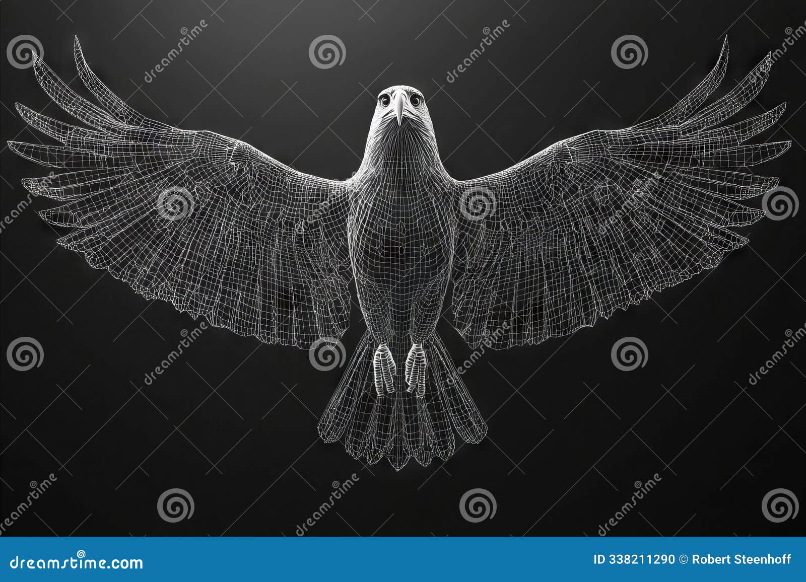 Wireframe Eagle with Wings Spread Wide Against a Dark Background. Stock ...