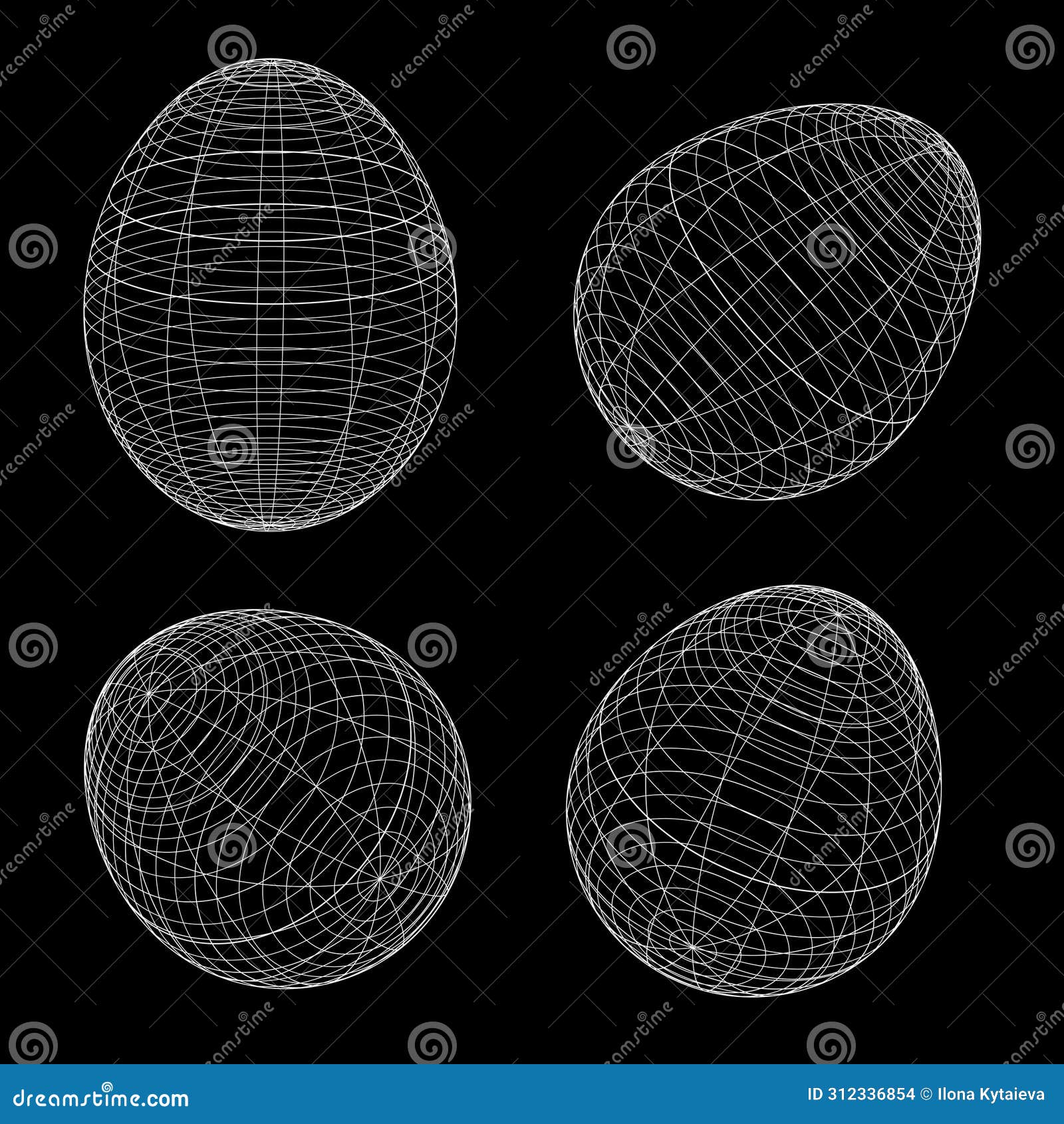 Wireframe Egg Shape Set in Different Positions, Easter Eggs with ...