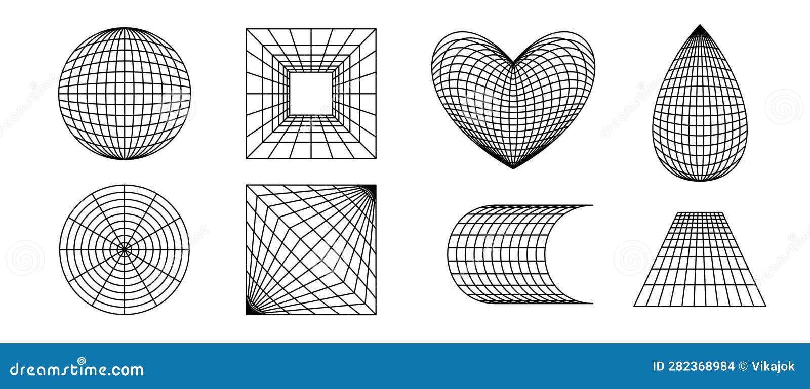 Wireframe Forms Set. Geometric Surface Grid of Different Shape ...