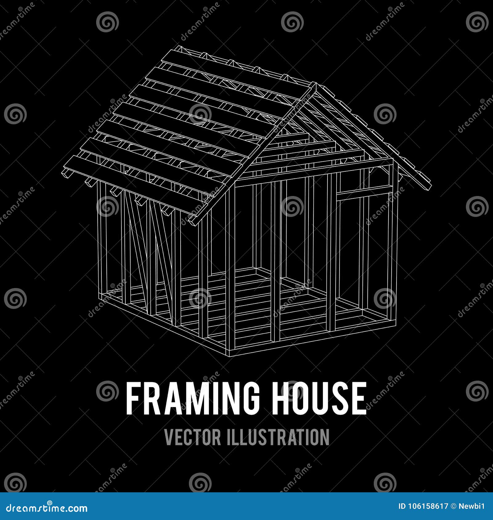 Wireframe framing house stock vector. Illustration of mesh - 106158617