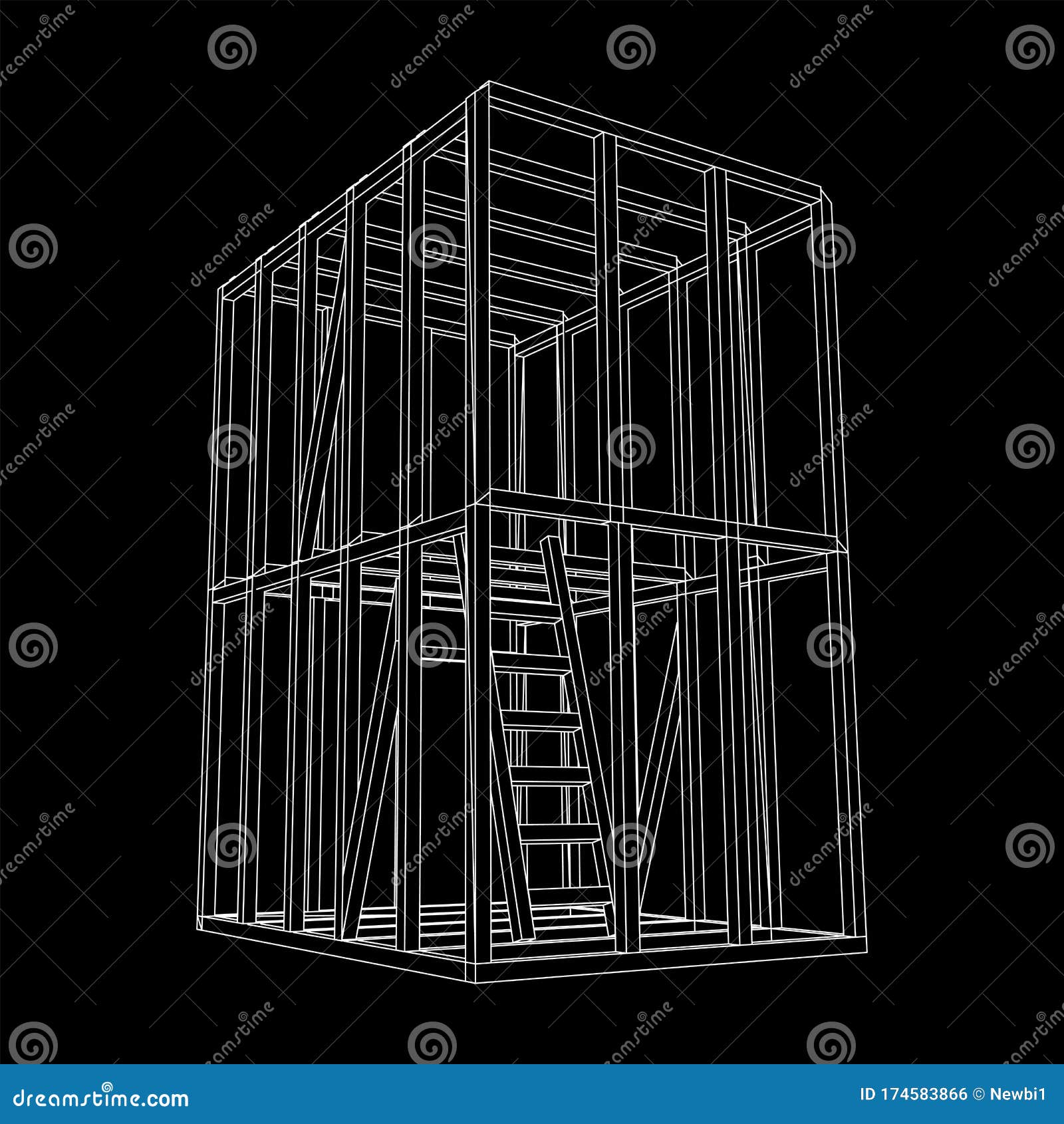 Wireframe framing house stock vector. Illustration of framework - 174583866