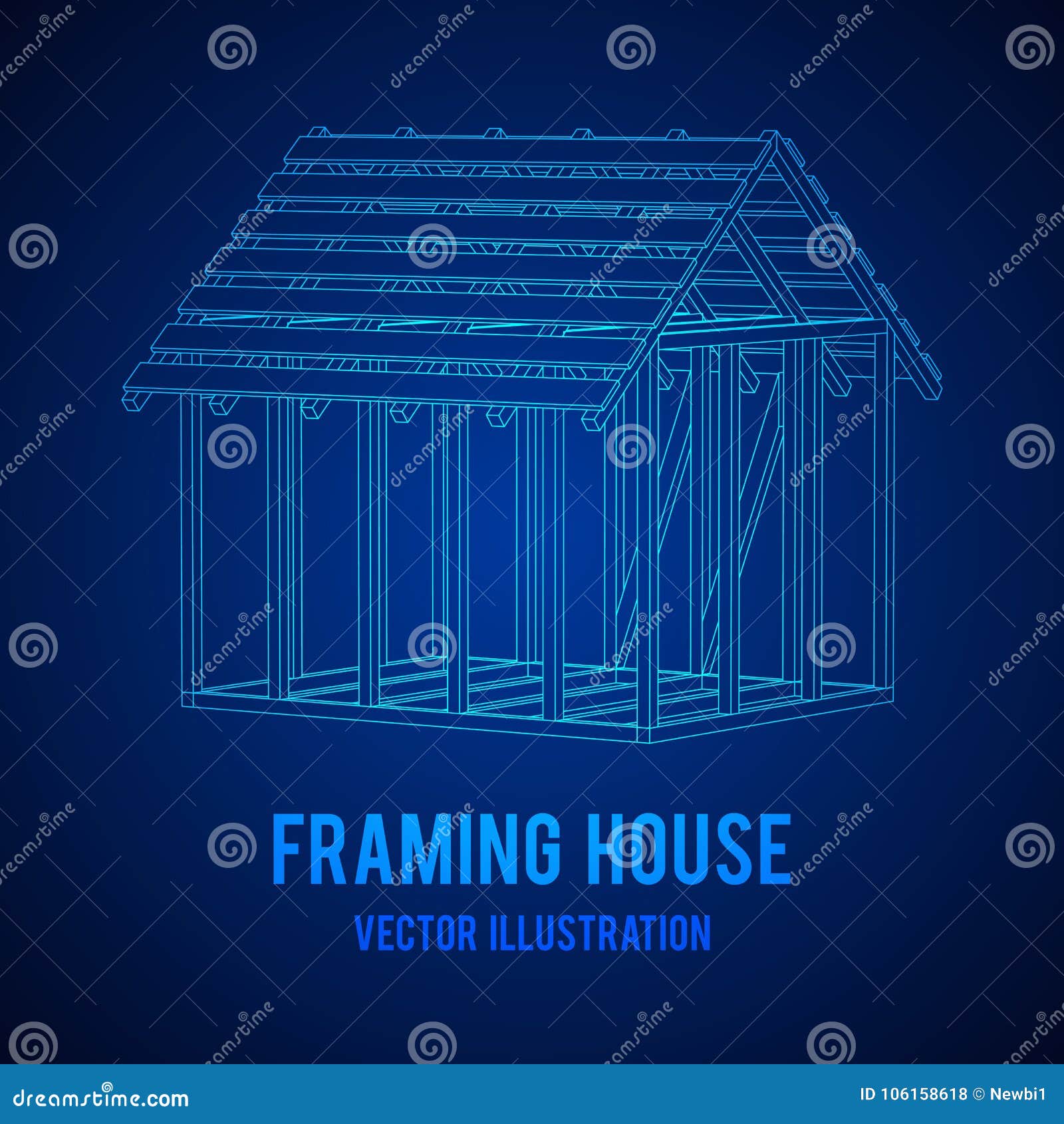 Wireframe framing house stock vector. Illustration of plank - 106158618