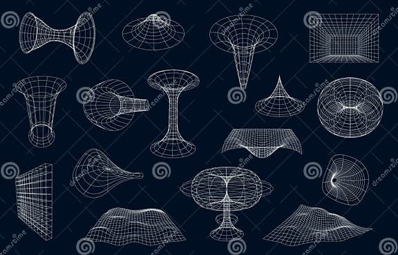 Wireframe Geometric Shapes, Surface Grid or Sphere Stock Vector - Illustration of graphic, torus ...