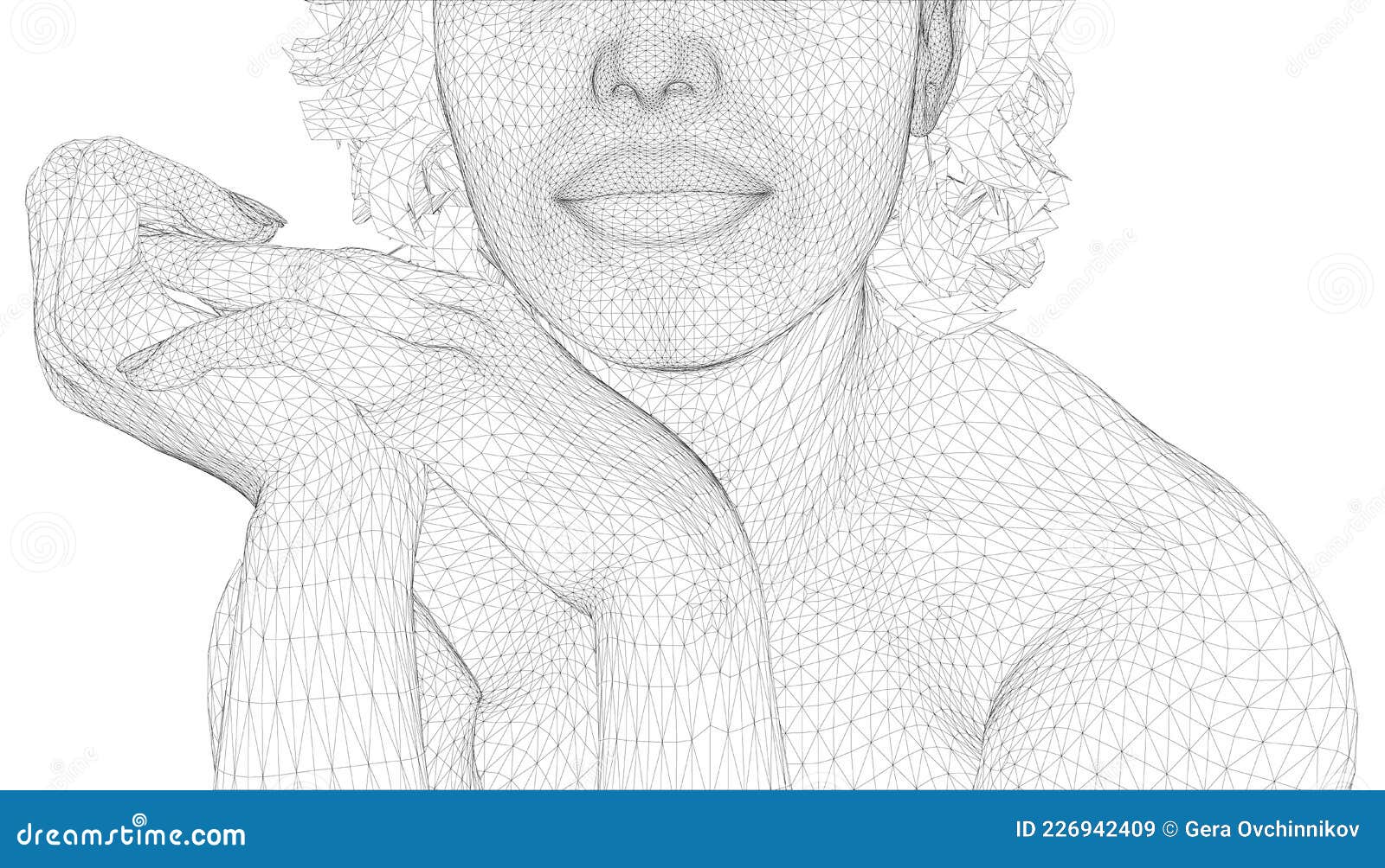 Wireframe Of Girl Face Half Hidden Isolated On White Background. 3D ...