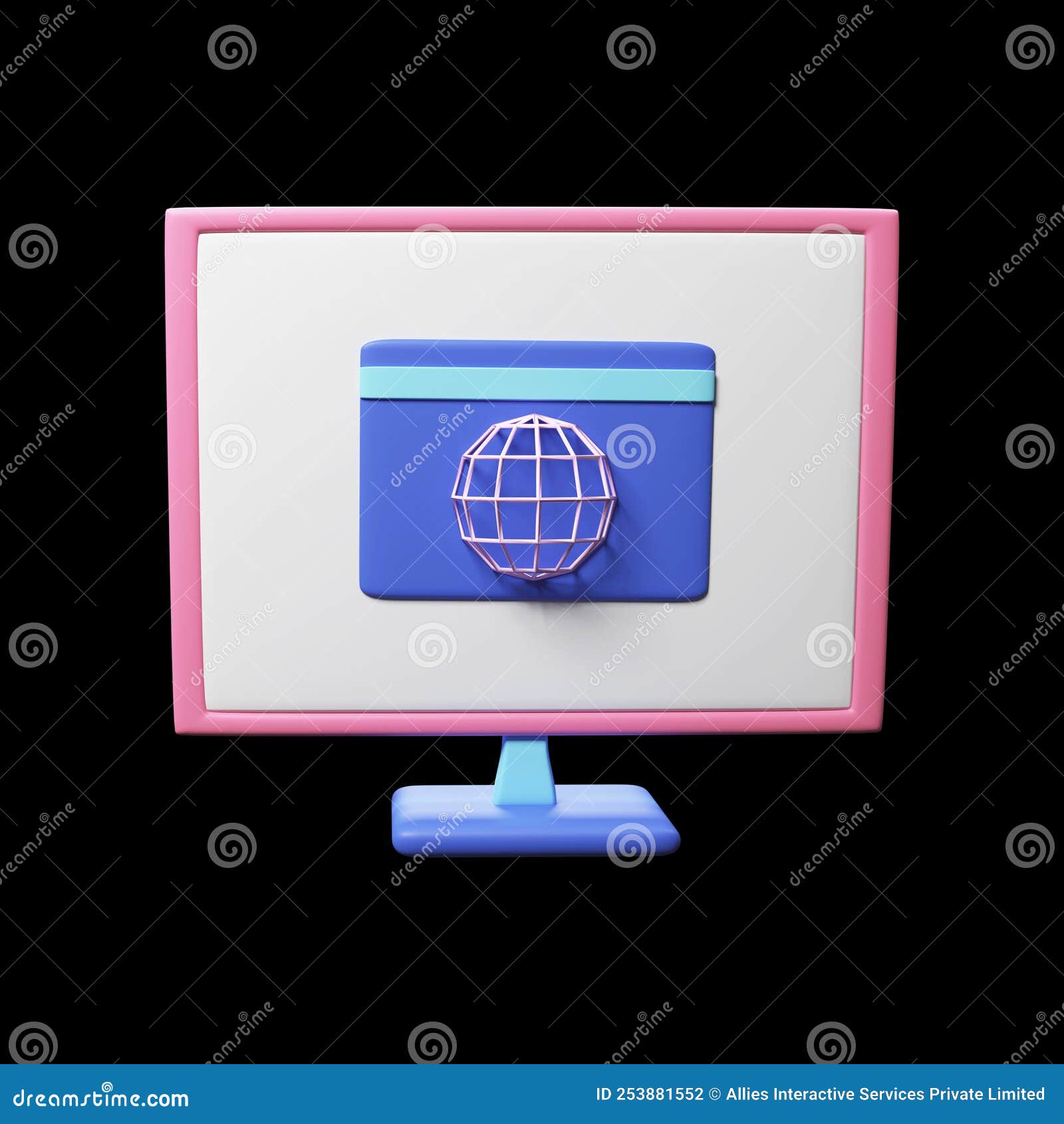 Wireframe Globe in Computer Screen 3D Illustration Black Stock ...