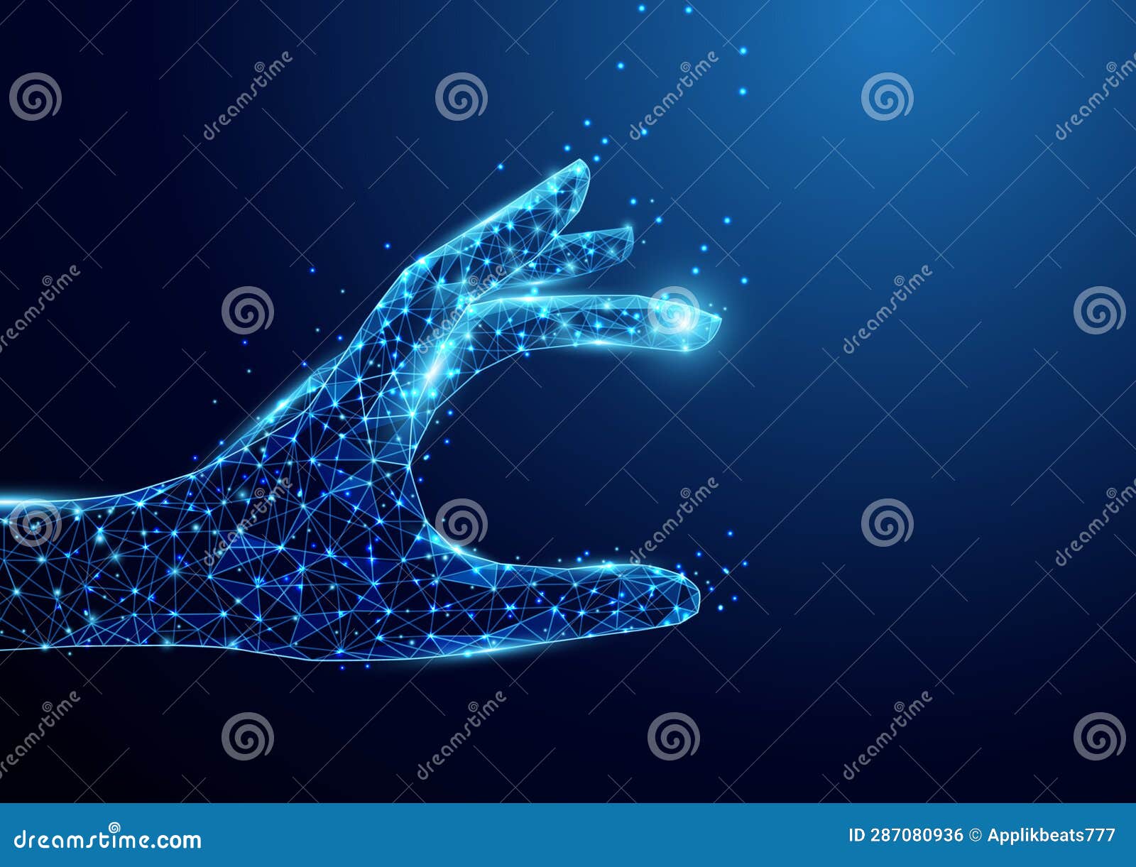Wireframe a Hand Picking Something Sign Mesh from a Starry on Blue ...