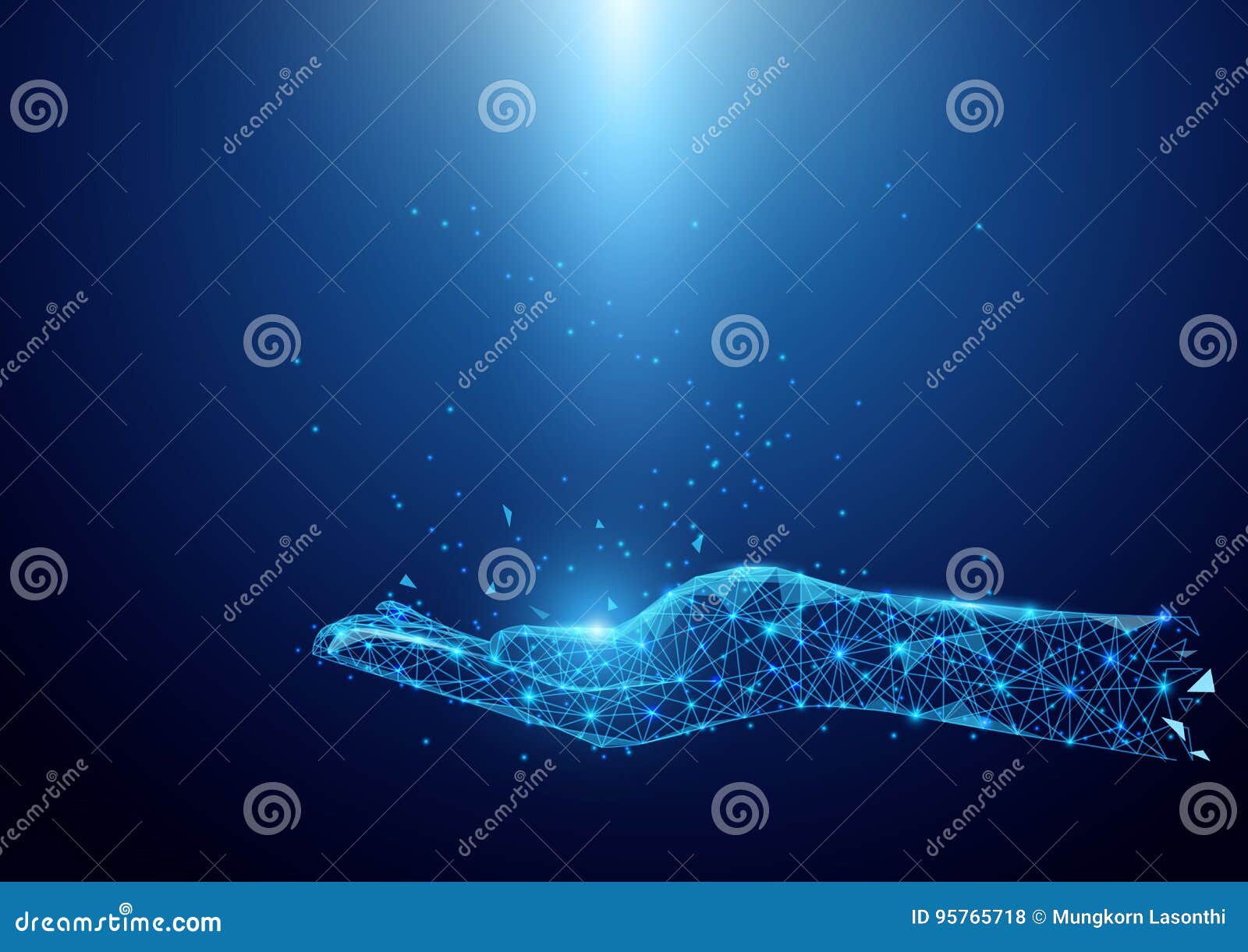 Wireframe Hand Sign From A Starry On Blue Background Vector ...