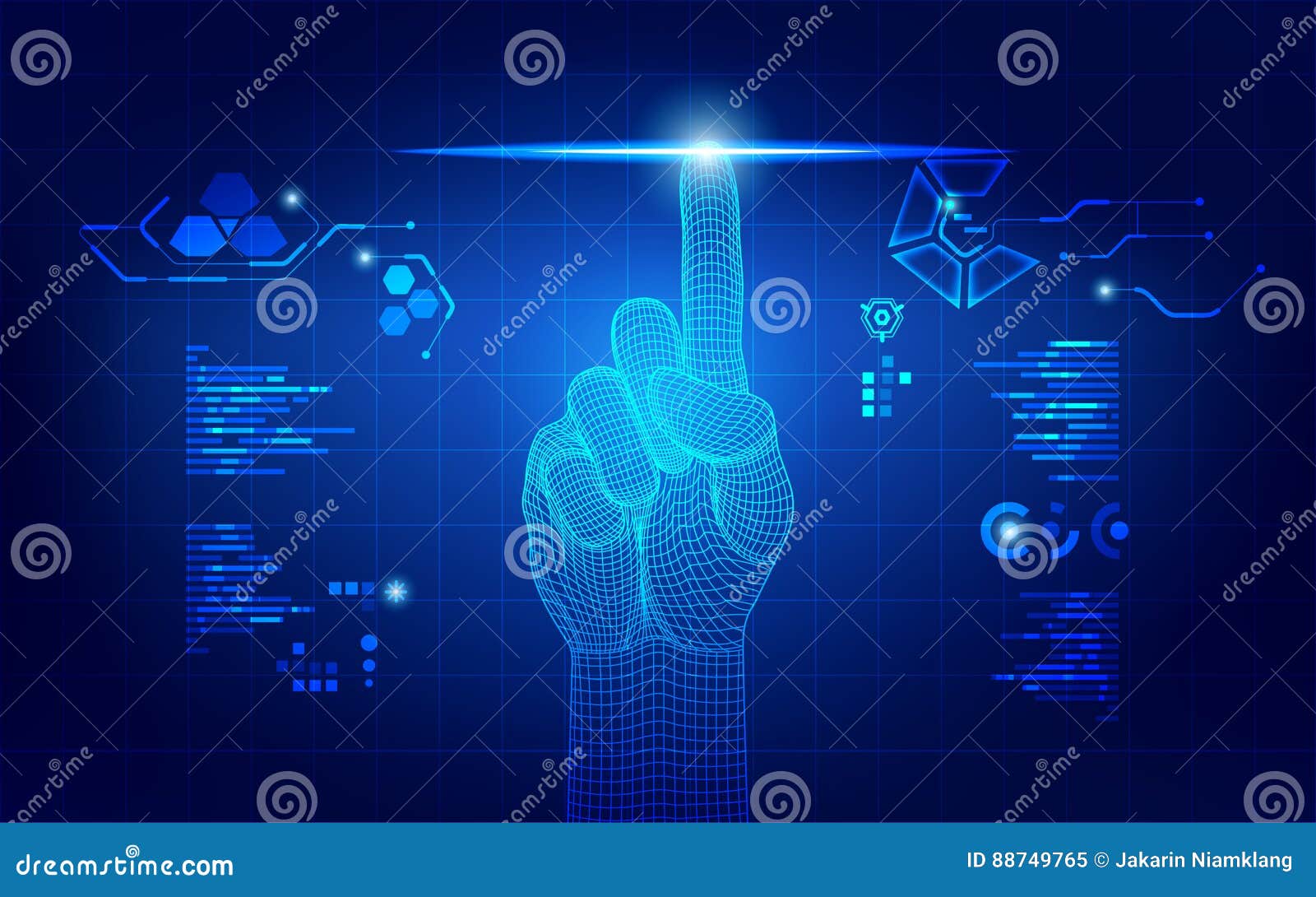 Wireframe Hand Sign From A Starry On Blue Background Vector ...