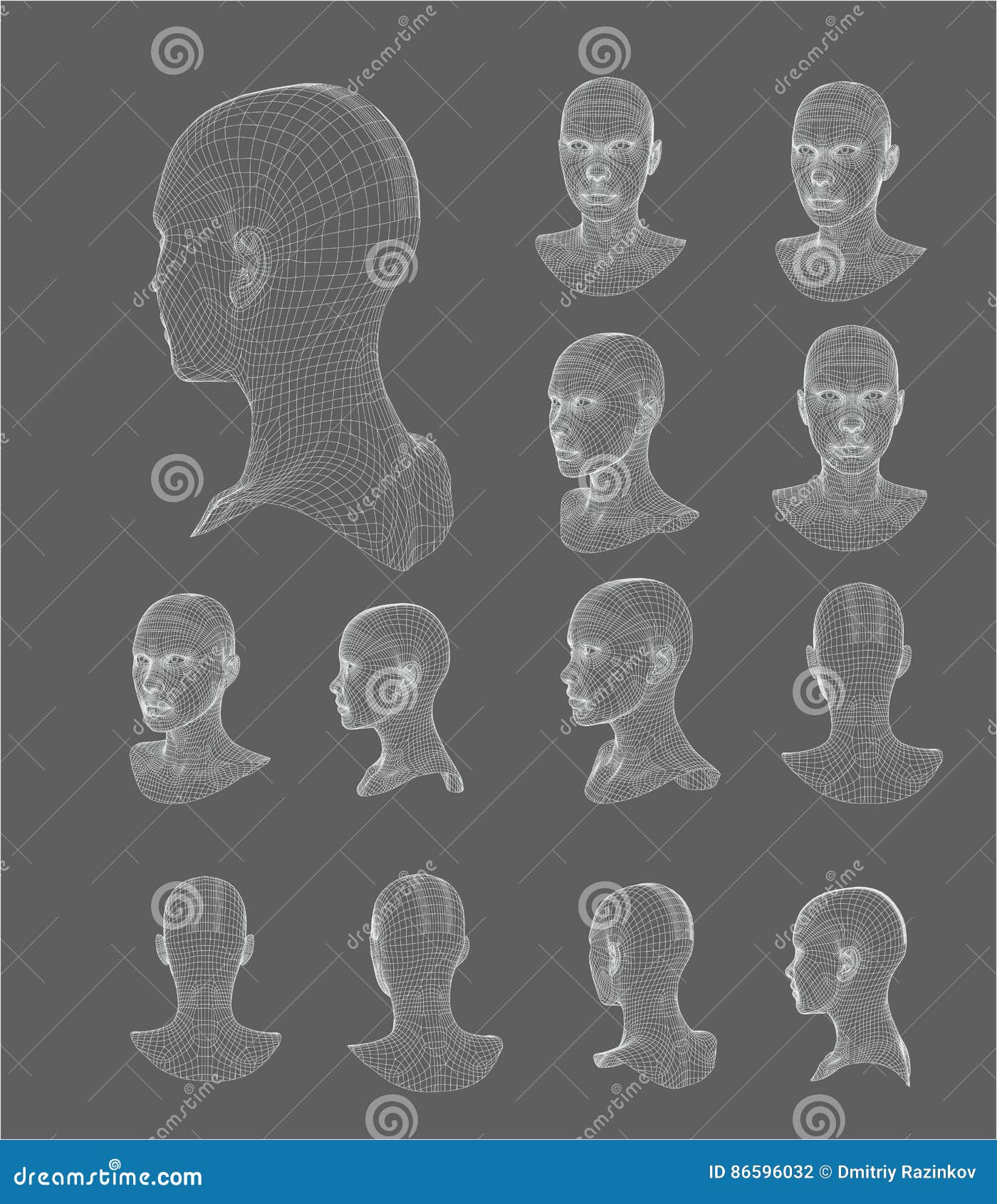 Wireframe Head With VR Headset In Cyberspace With Laser Grids. Retro ...