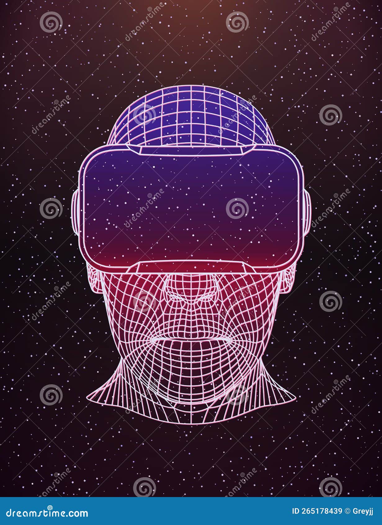 Wireframe Head with Virtual Reality Headset among Stars Stock Vector ...