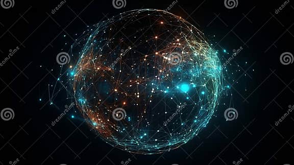 Wireframe Hi Tech Globe with Glowing Light, Internet Network and ...