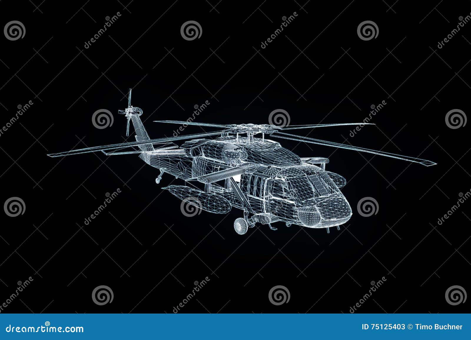 Wireframe Hologram Helicopter in Motion. Nice 3D Rendering Stock ...