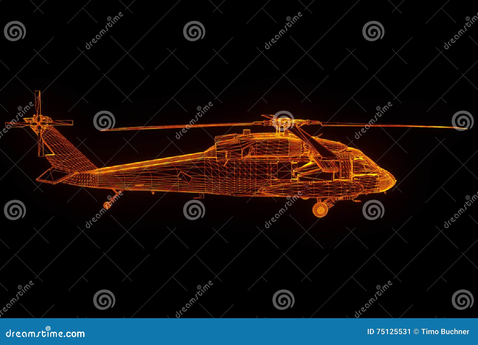 Wireframe Hologram Helicopter in Motion. Nice 3D Rendering Stock ...