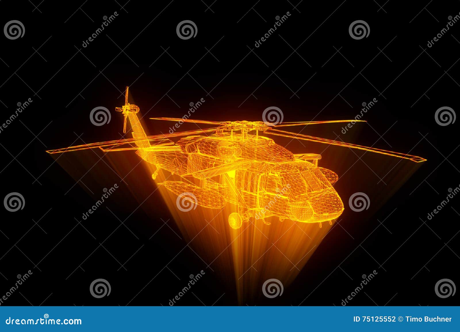Wireframe Hologram Helicopter in Motion. Nice 3D Rendering Stock ...