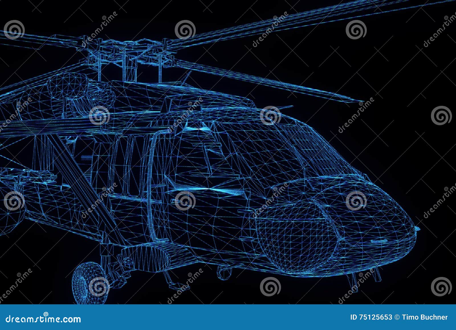 Wireframe Hologram Helicopter in Motion. Nice 3D Rendering Stock ...