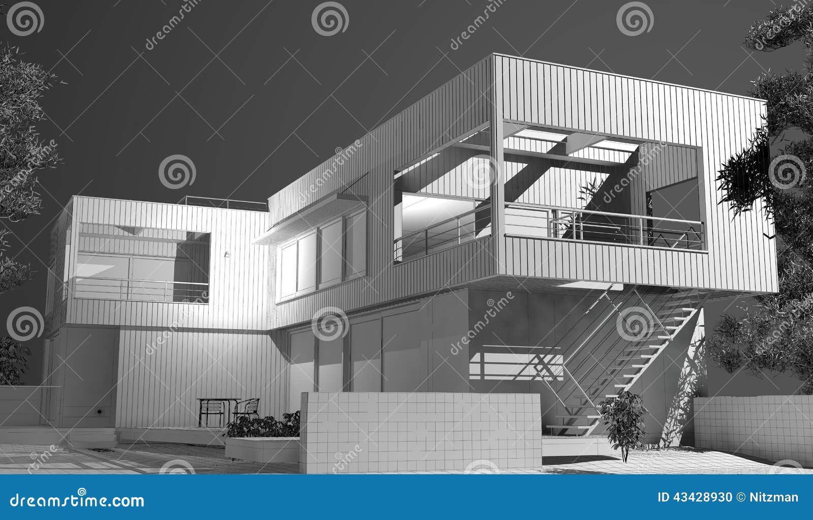 Wireframe House stock illustration. Illustration of balcony - 43428930