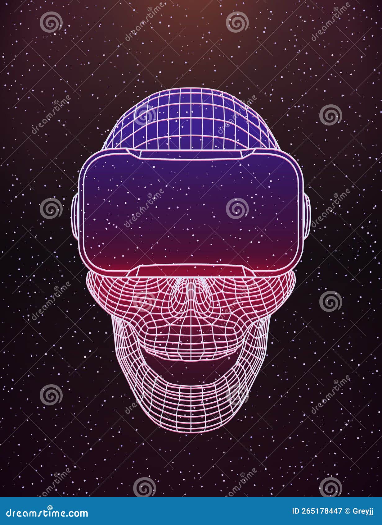 Wireframe Human Skull with Virtual Reality Headset among Stars Stock ...