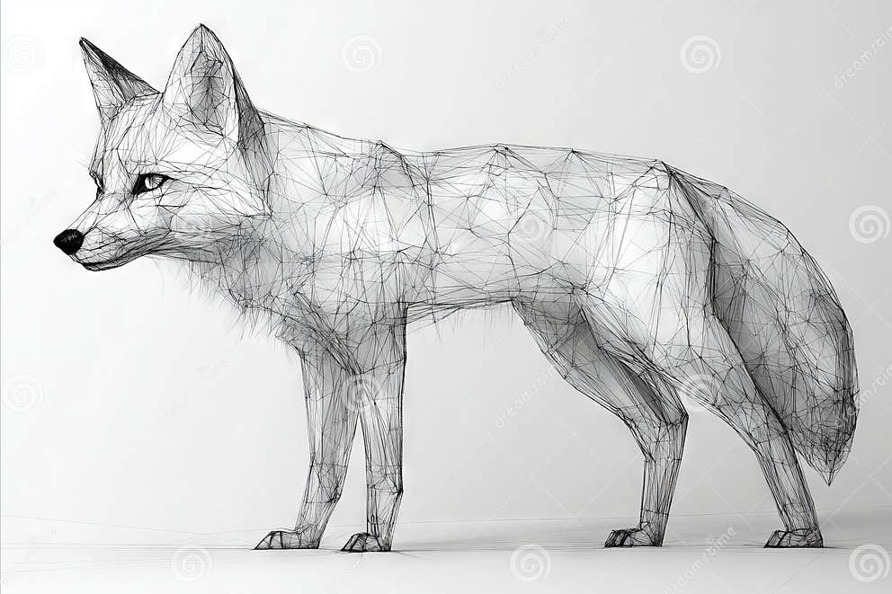 Wireframe Illustration of a Fox. Stock Photo - Image of network ...