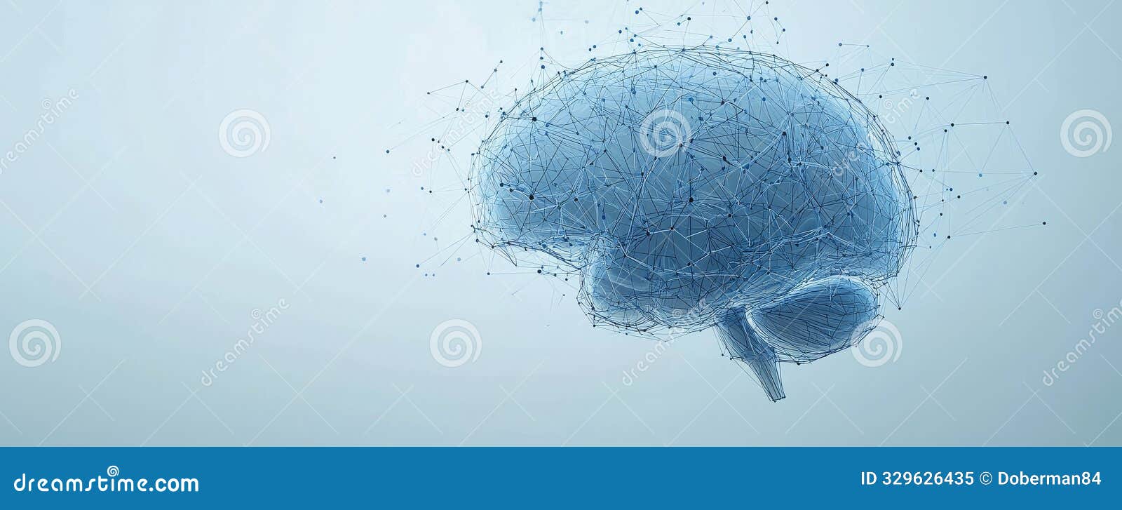 Wireframe Illustration of Human Brain, Neural Network and Connecting ...