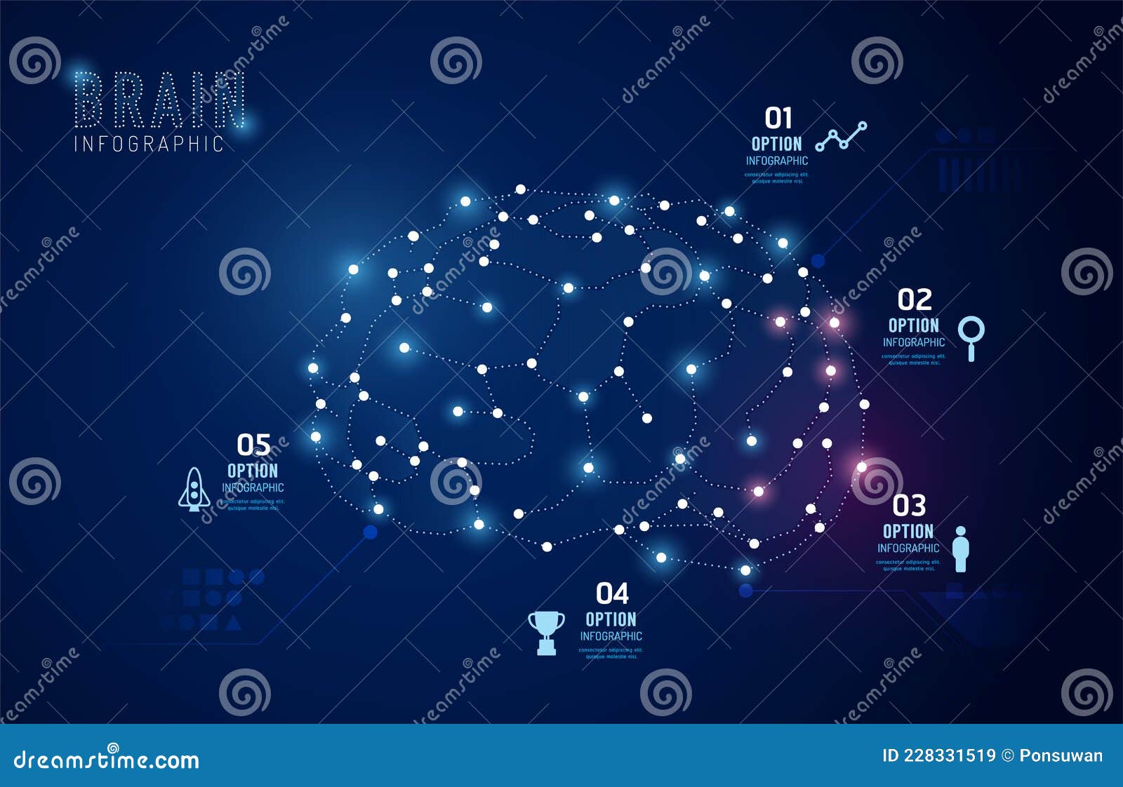 Wireframe Infographics Brain Line Education of Technology Concept ...