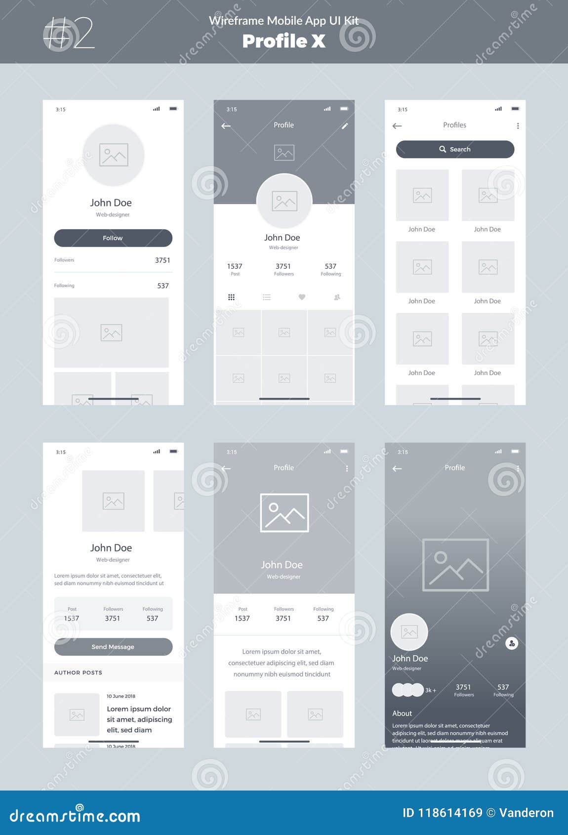 Wireframe Kit for Mobile Phone. Mobile App UI, UX Design. New Profile ...