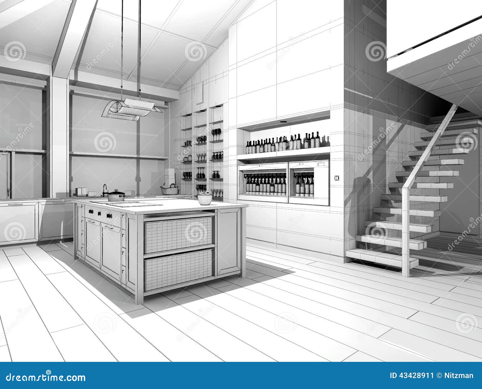 Wireframe Kitchen stock illustration. Illustration of house - 43428911