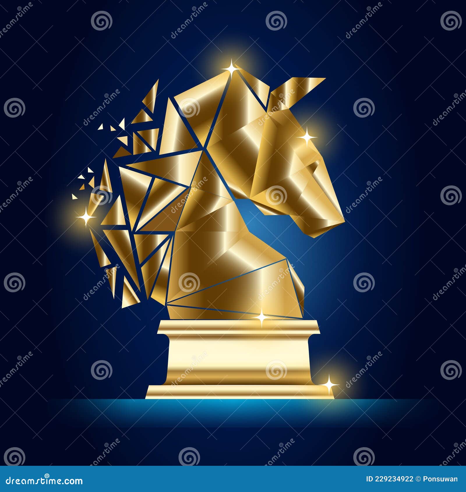 Wireframe Knight Chess Luxury Gold Geometry Concept Design.Vector ...
