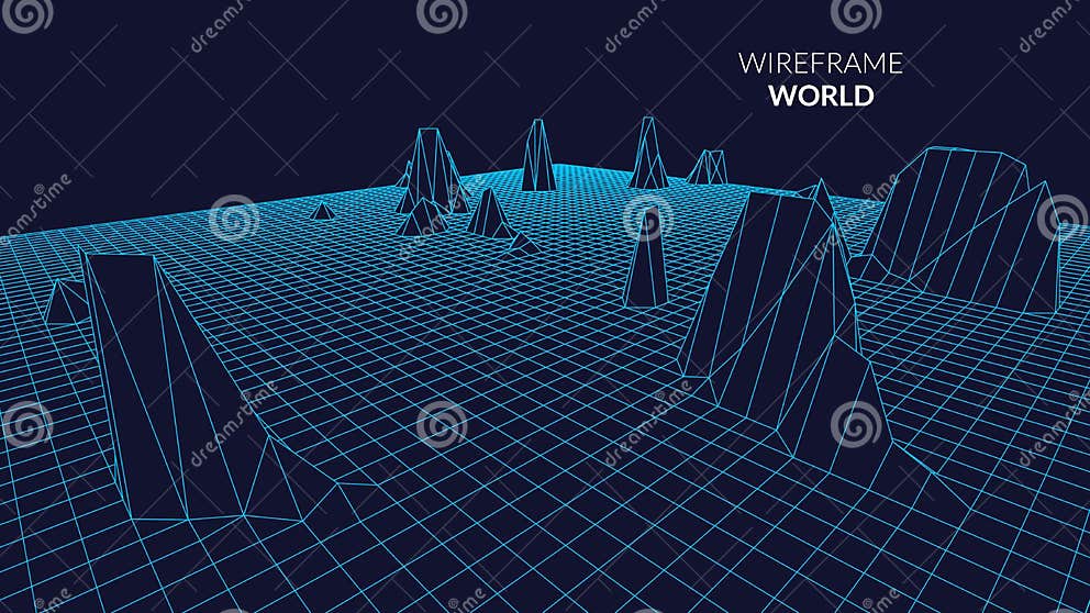 Wireframe Landscape Background. Futuristic Landscape with Line Grid ...