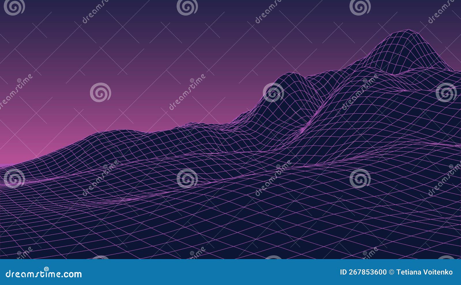 Wireframe Landscape Background. 80s Retro Landscape Style Stock Vector ...