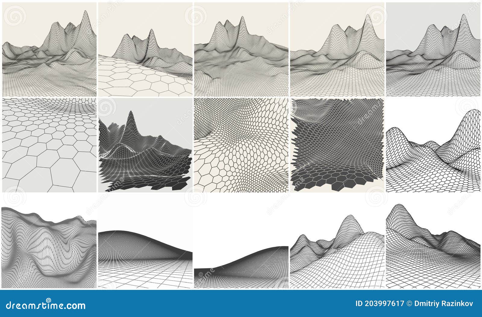 Wireframe Landscape Backgrounds Set. EPS 10 Vector Illustration ...