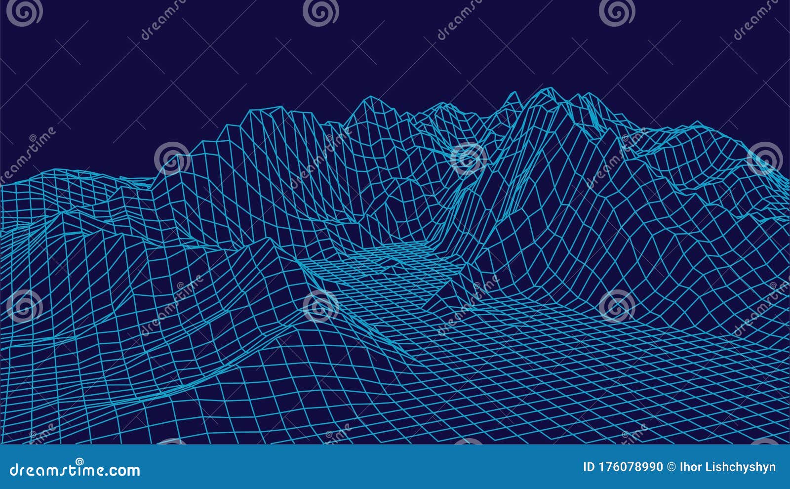 Wireframe Landscape Design on Blue Background. Technology Vector Grid ...