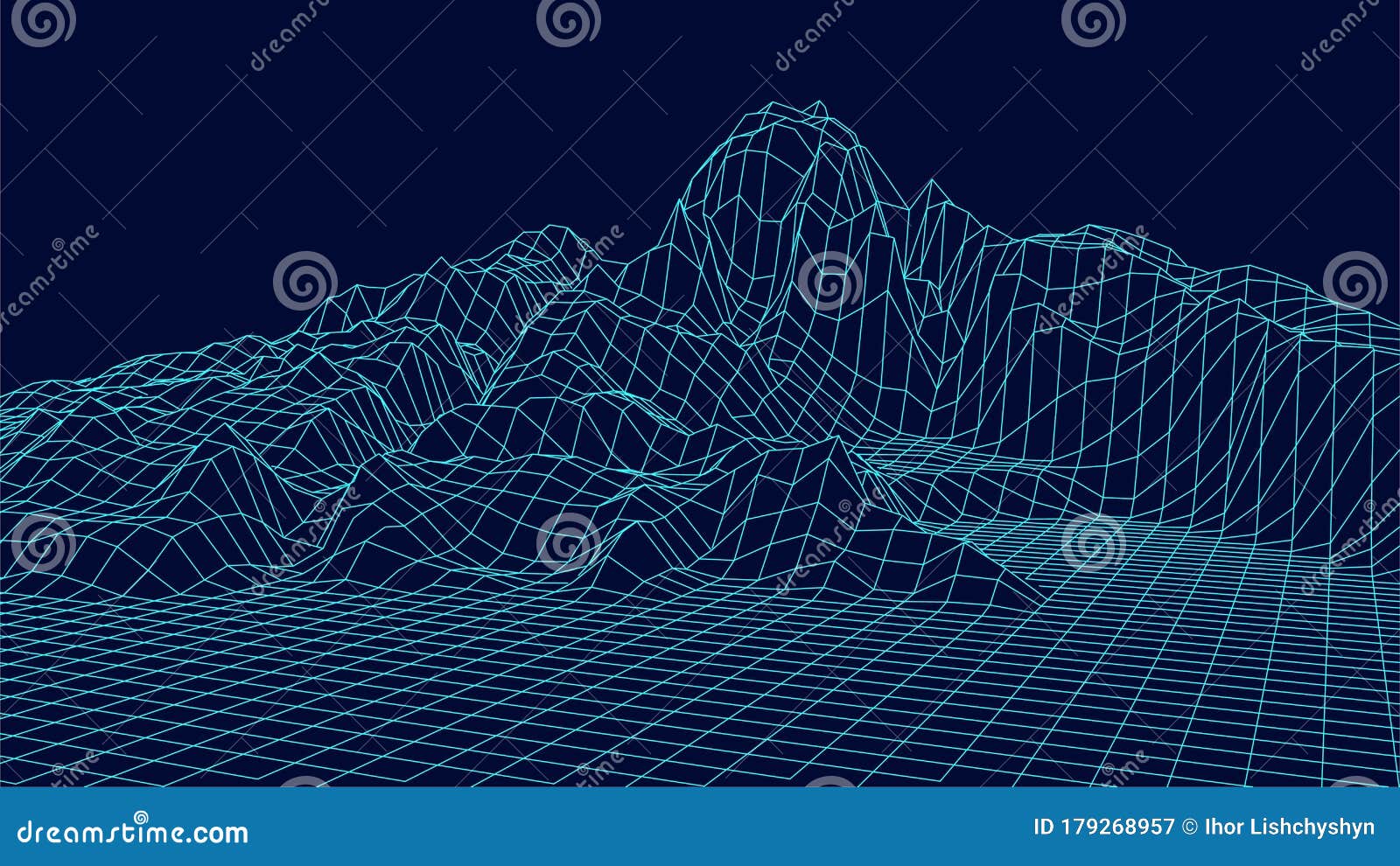 Wireframe Landscape Design on Blue Background. Technology Vector Grid ...