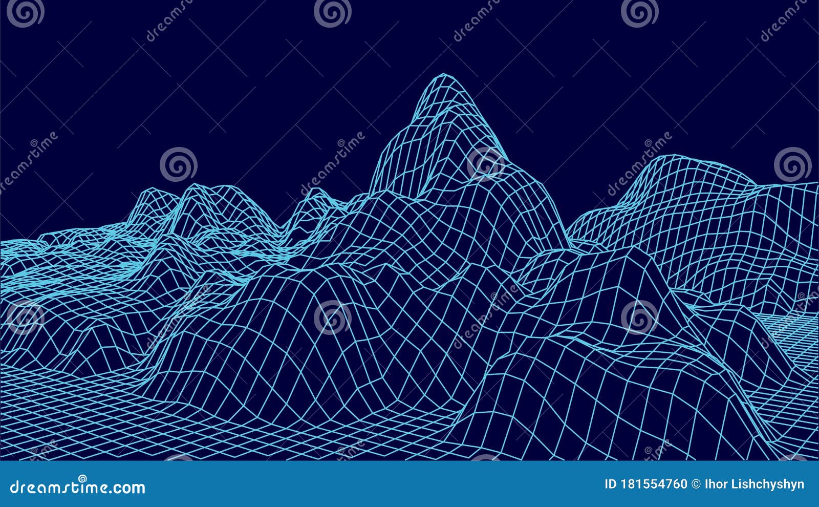 Wireframe Landscape Design on Blue Background. Technology Vector Grid ...