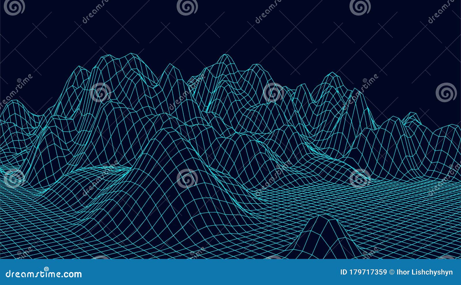 Wireframe Landscape Design on Blue Background. Technology Vector Grid ...