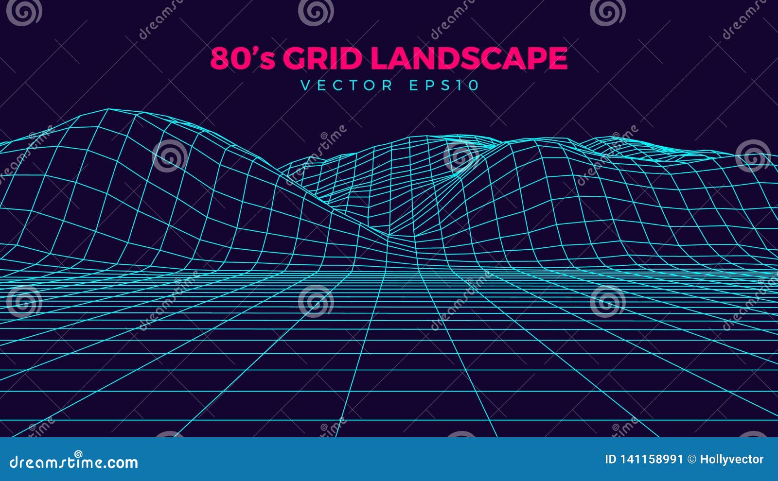 Wireframe Landscape, Retro 80s Design Element, Neon Colors, Stock ...