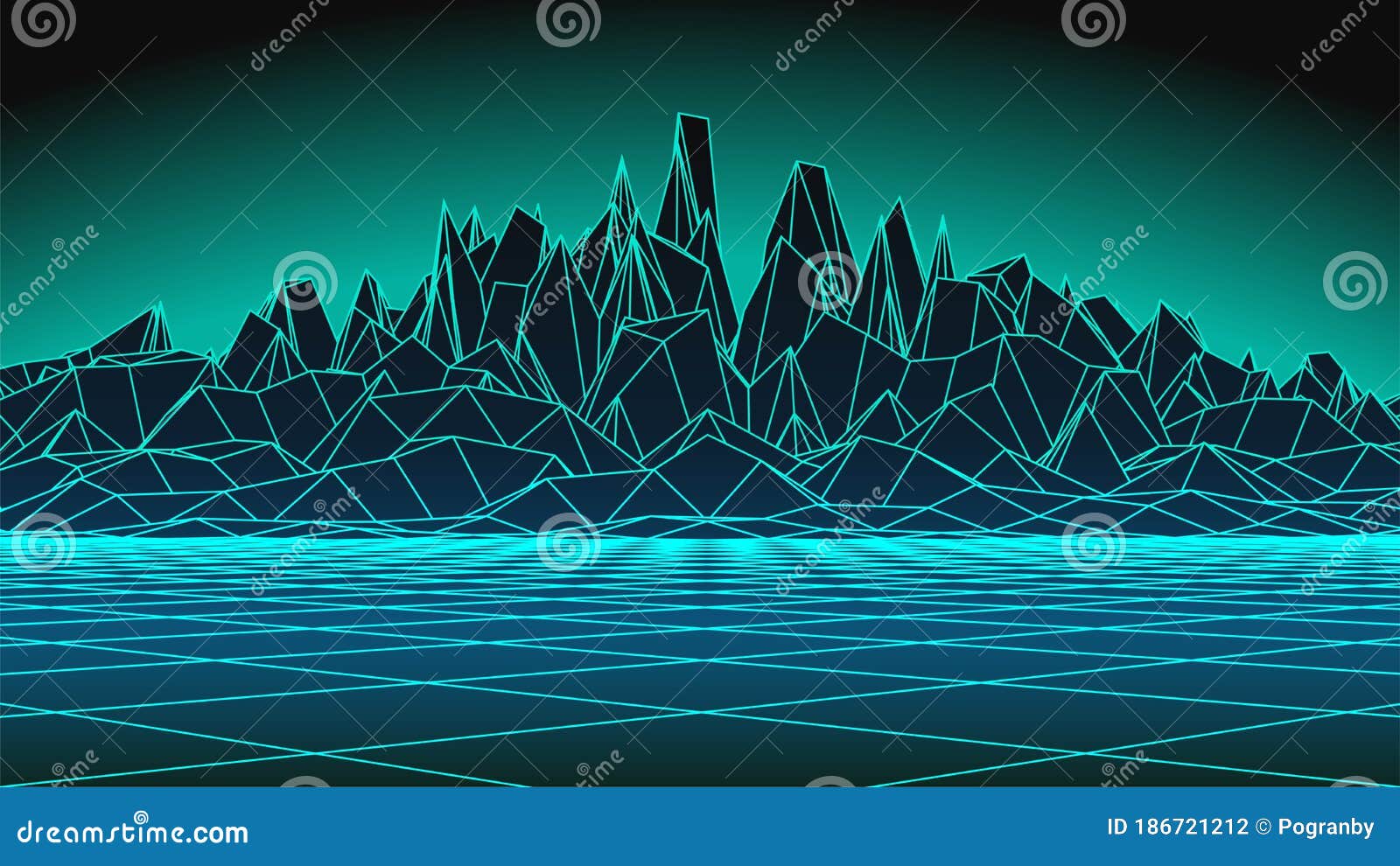 Wireframe Landscape. 80s Synthwave Background. Retro Future Terrain ...