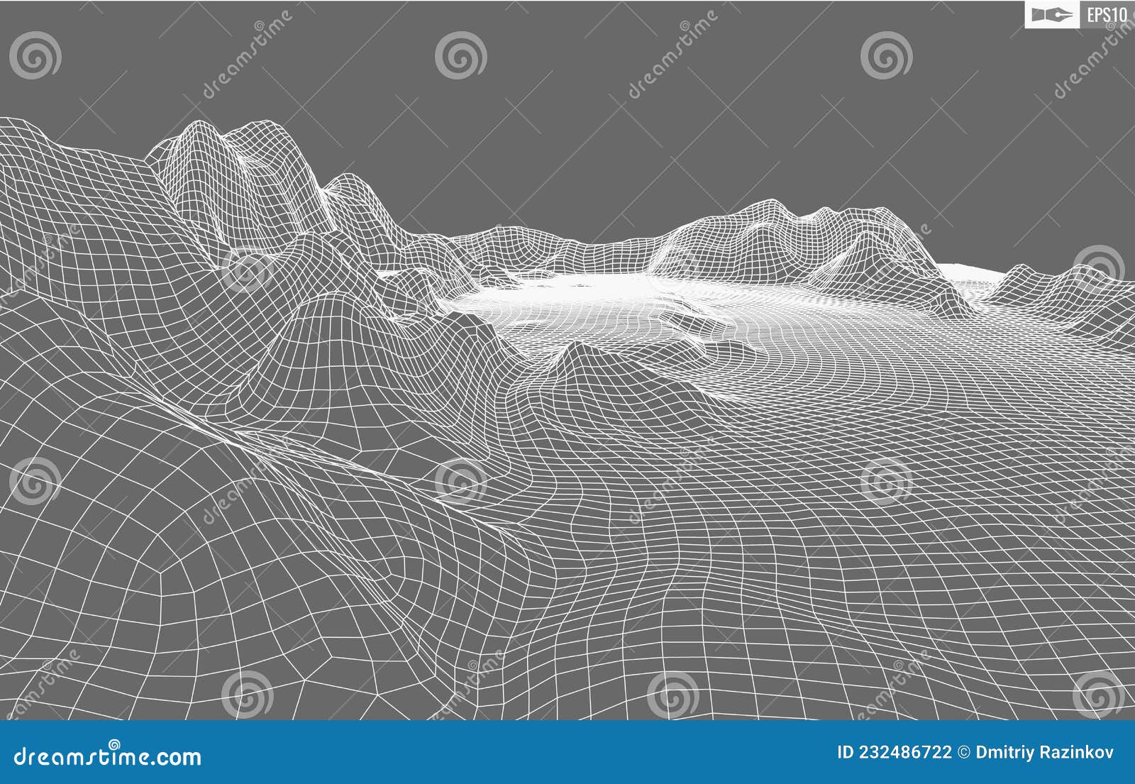 Wireframe Landscape on White Background. Abstract Geometric Vector ...
