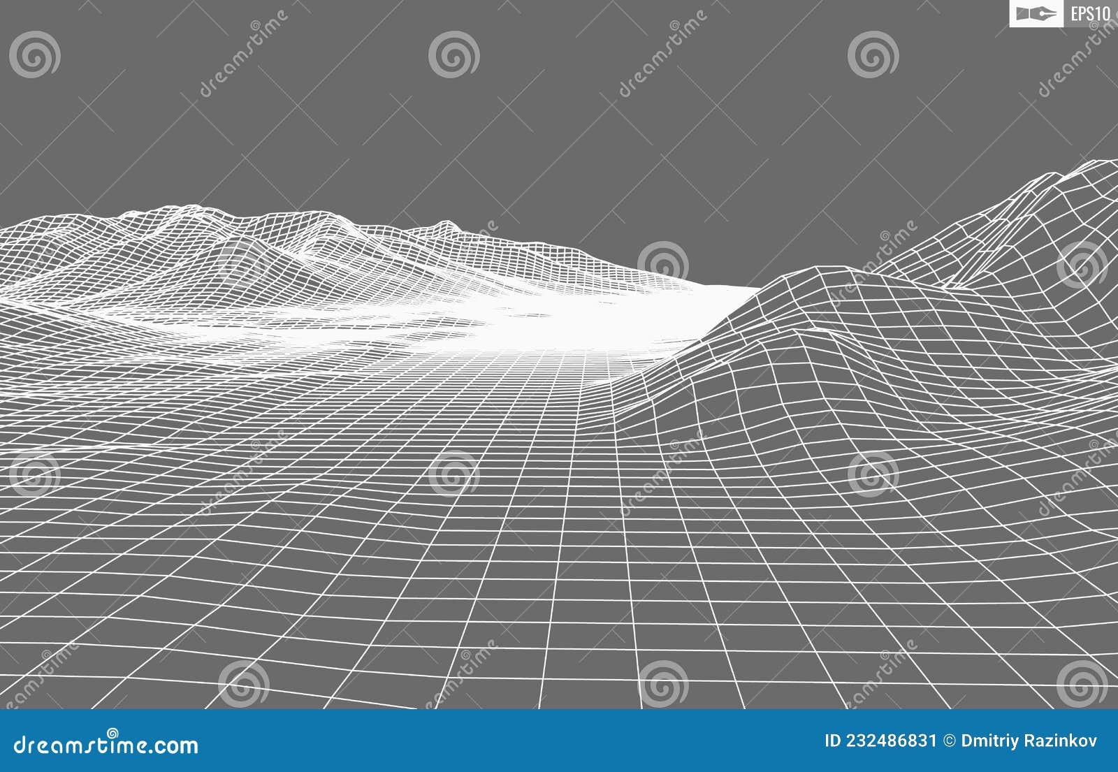 Wireframe Landscape on White Background. Abstract Geometric Vector ...