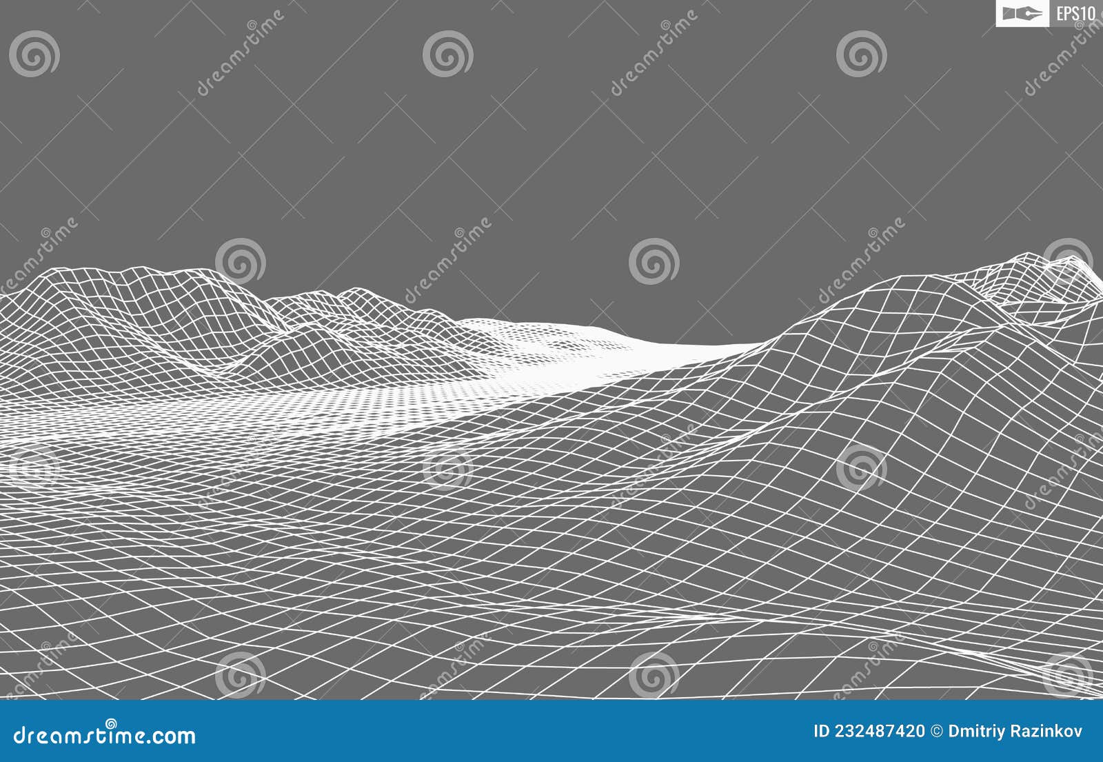 Wireframe Landscape on White Background. Abstract Geometric Vector ...