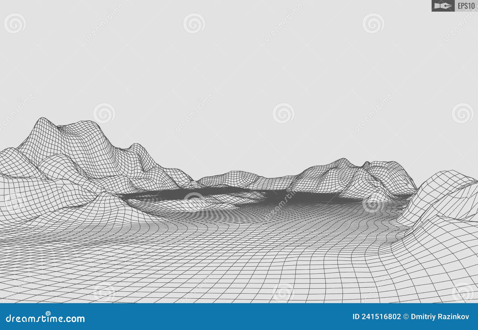 Wireframe Landscape on White Background. Abstract Geometric Vector ...