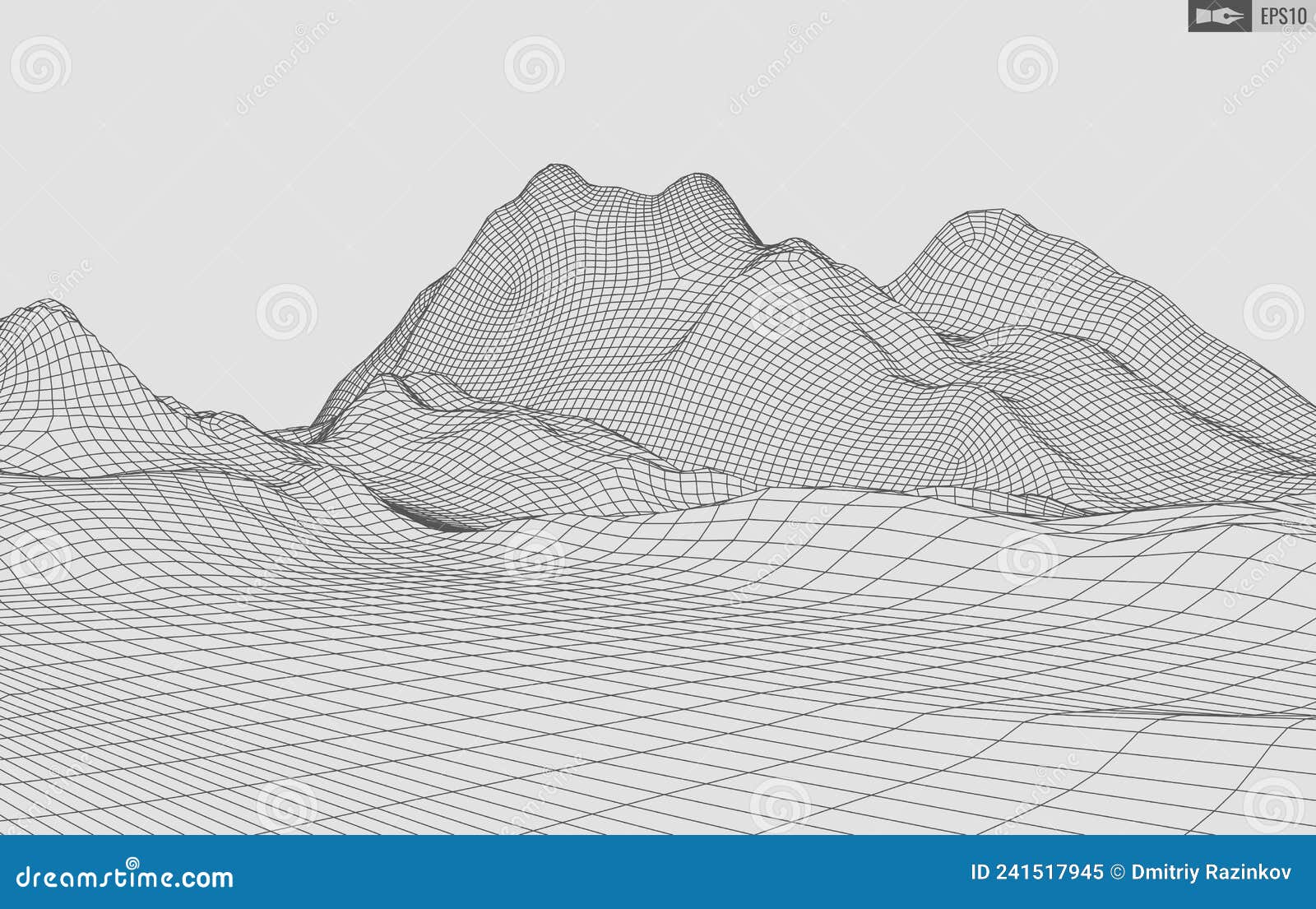 Wireframe Landscape on White Background. Abstract Geometric Vector ...